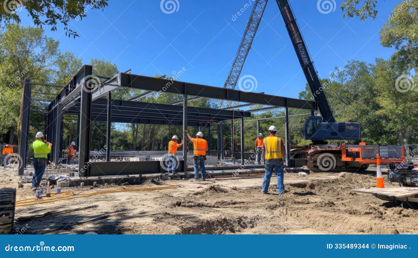 Construction Workers Building a Steel Frame Structure Stock ...