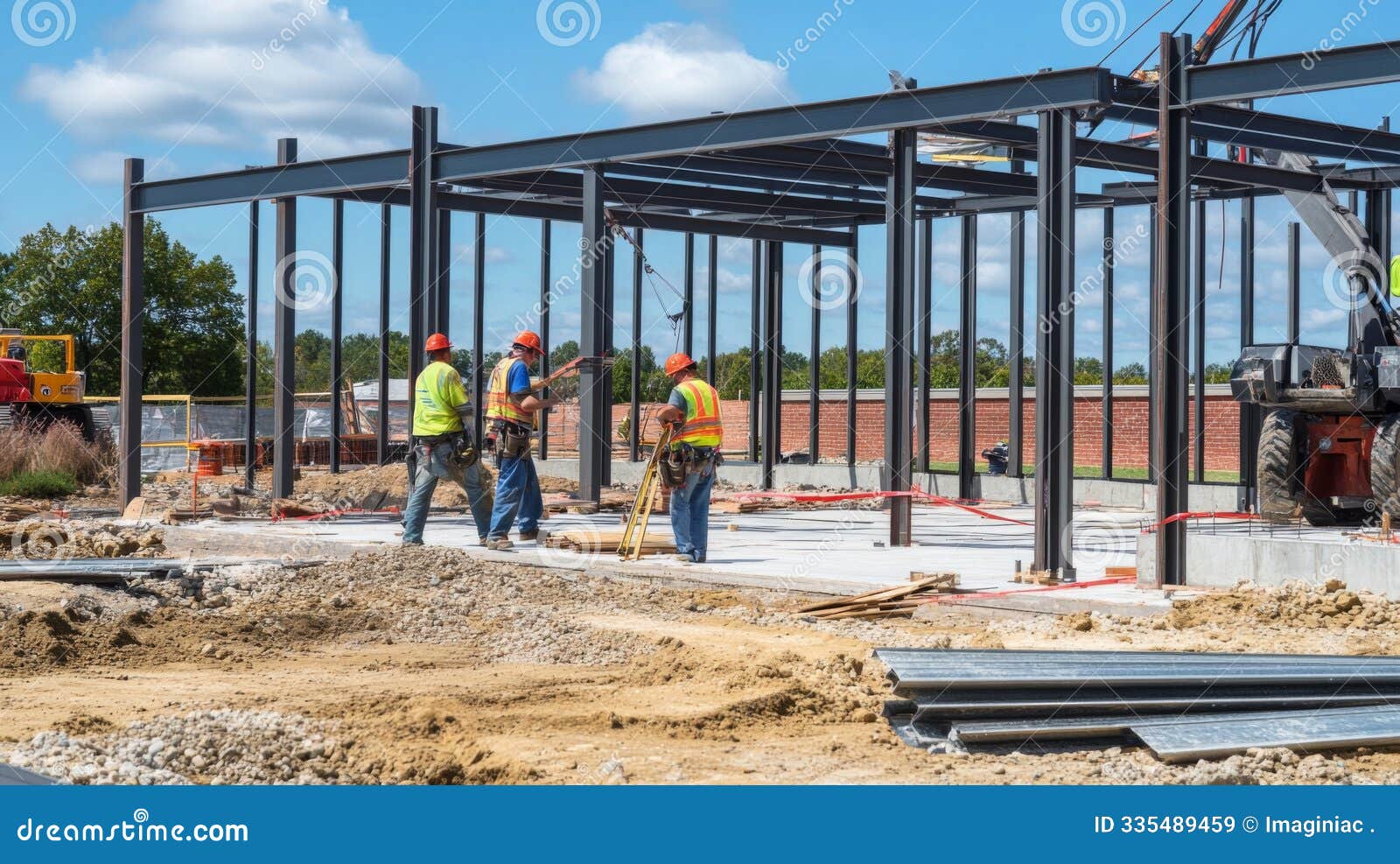 Construction Workers Building a Steel Frame Structure Stock ...