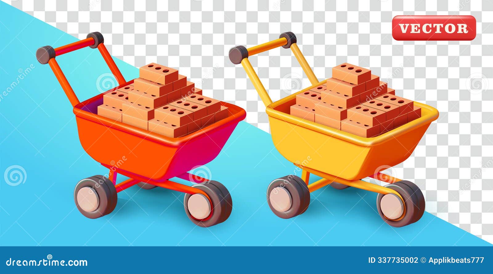 Construction Workers Cart with Bricks, 3d Vector. Suitable for ...