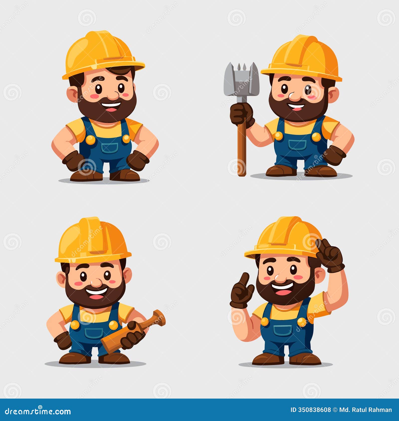 Construction Workers Cartoon Characters Icon Set in Different Poses ...