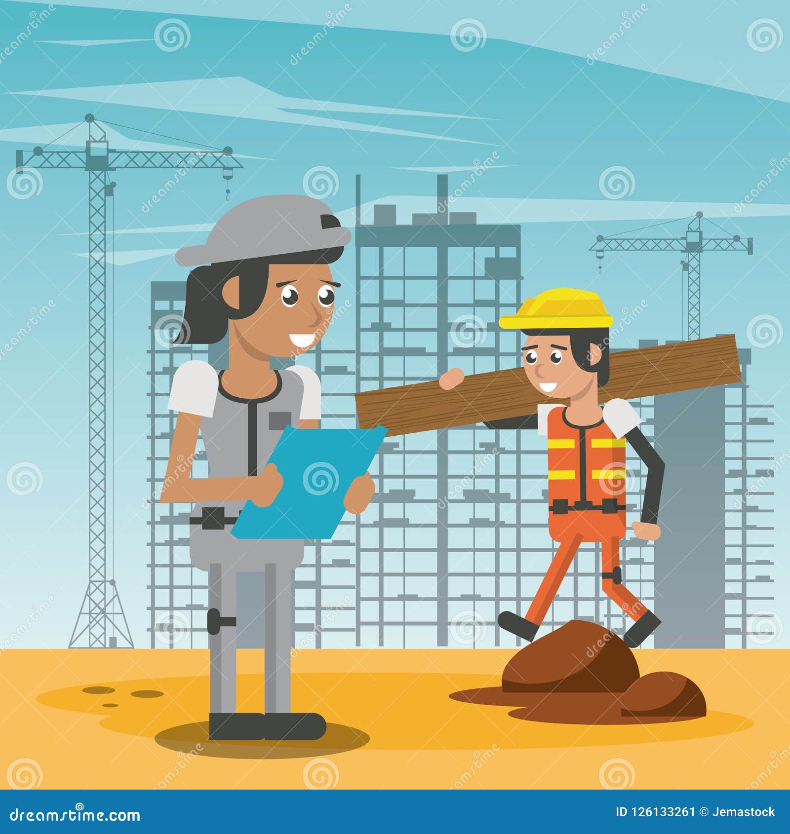 Construction Workers Cartoons Stock Vector - Illustration of table ...