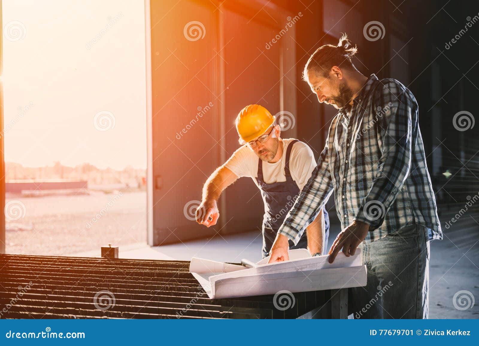 Construction Workers Checking Checking Blue Print Stock Image - Image ...