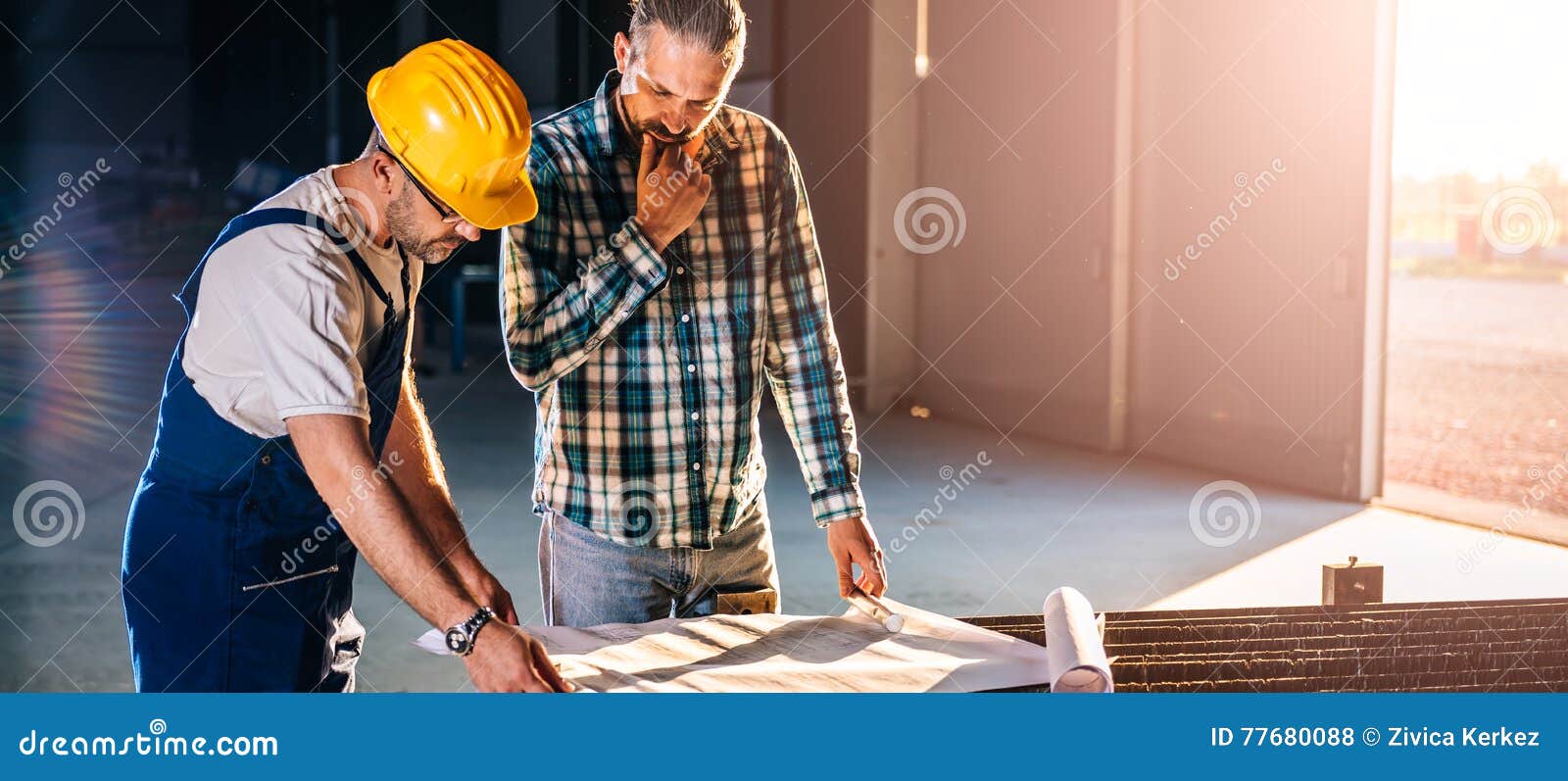 Construction Workers Checking Checking Blue Print Stock Photo - Image ...