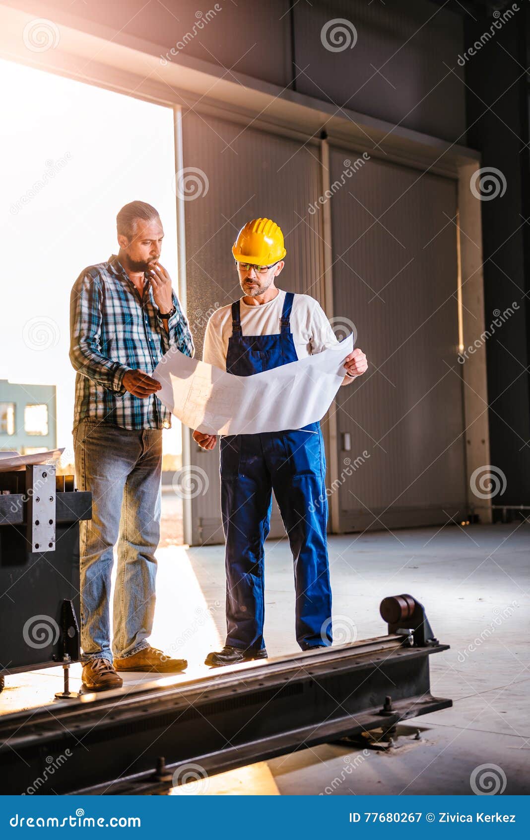Construction Workers Checking Checking Blue Print Stock Image - Image ...