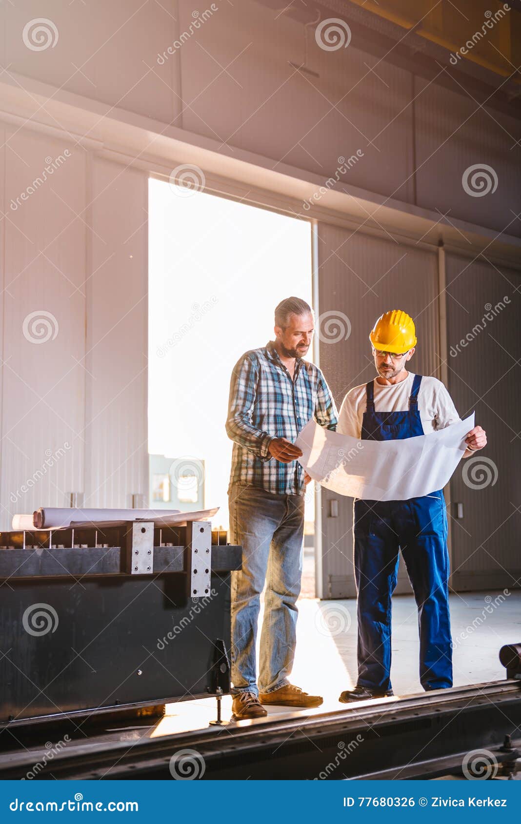 Construction Workers Checking Checking Blue Print Stock Photo - Image ...