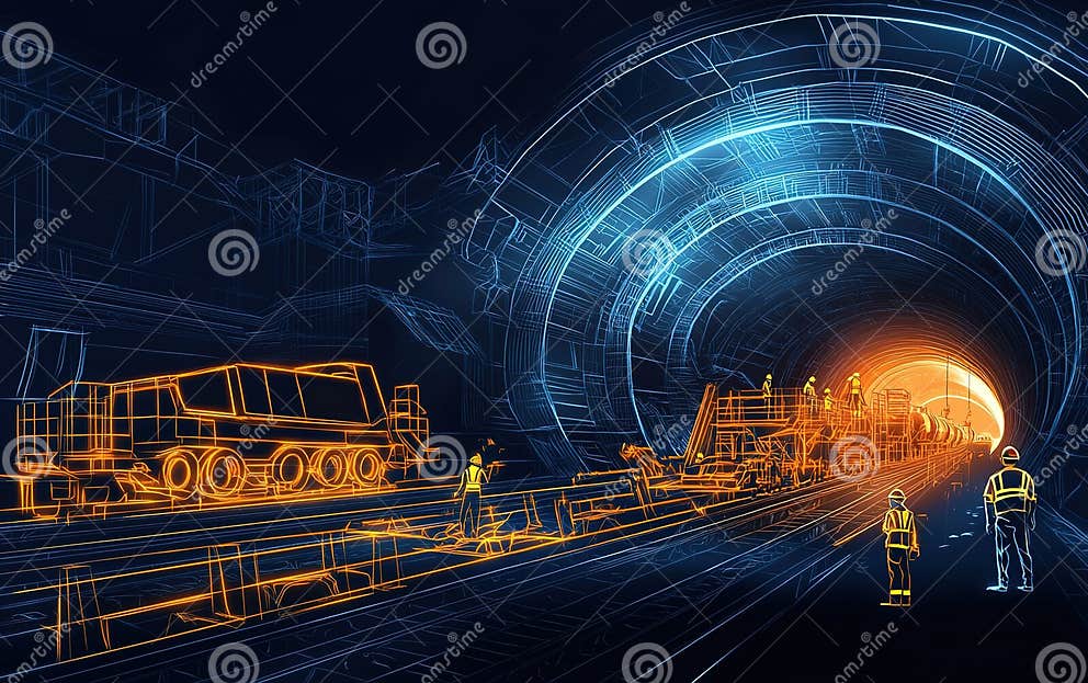 Construction Workers Collaborating in a High-tech Tunnel during an ...