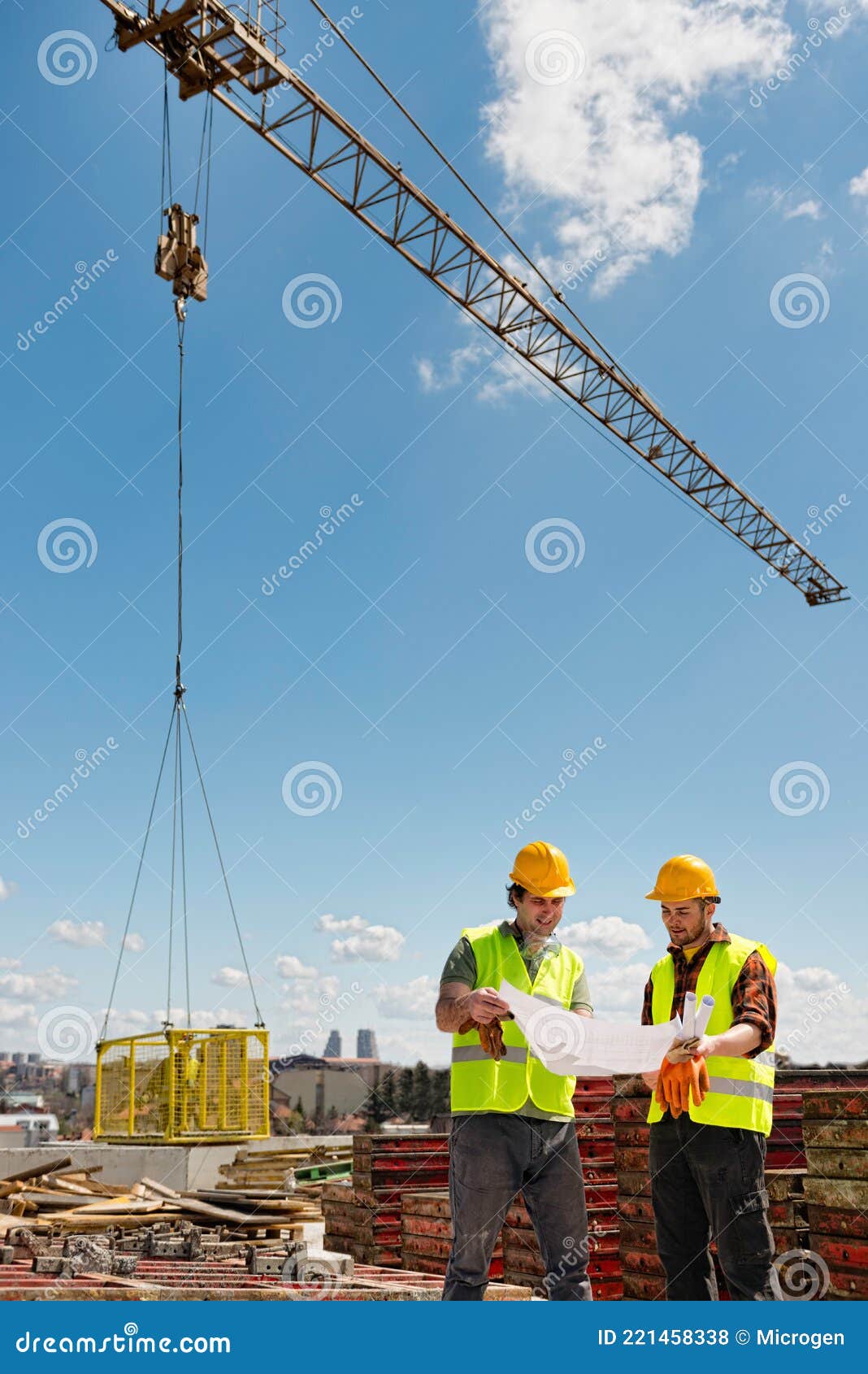 Construction workers stock photo. Image of construction - 221458338