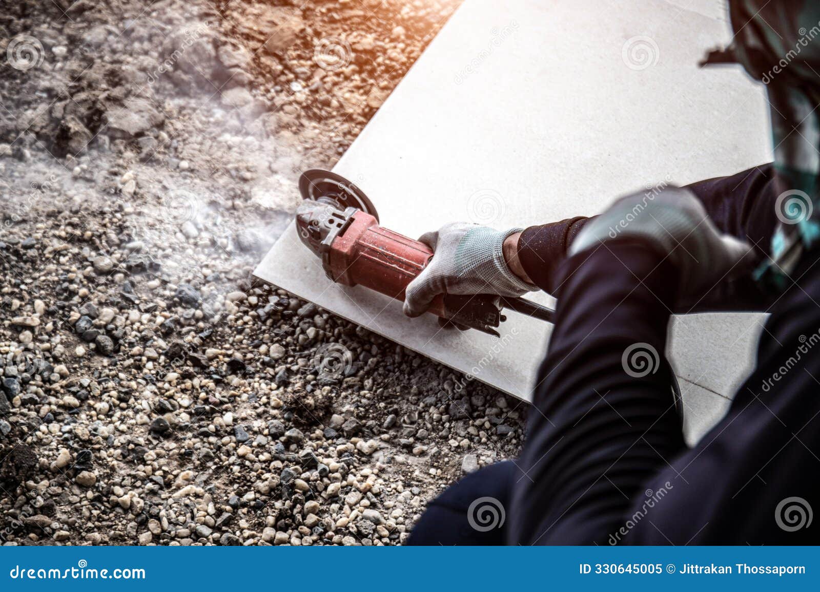 Construction Workers with Cutter Cutting Gypsum Board Stock Image ...