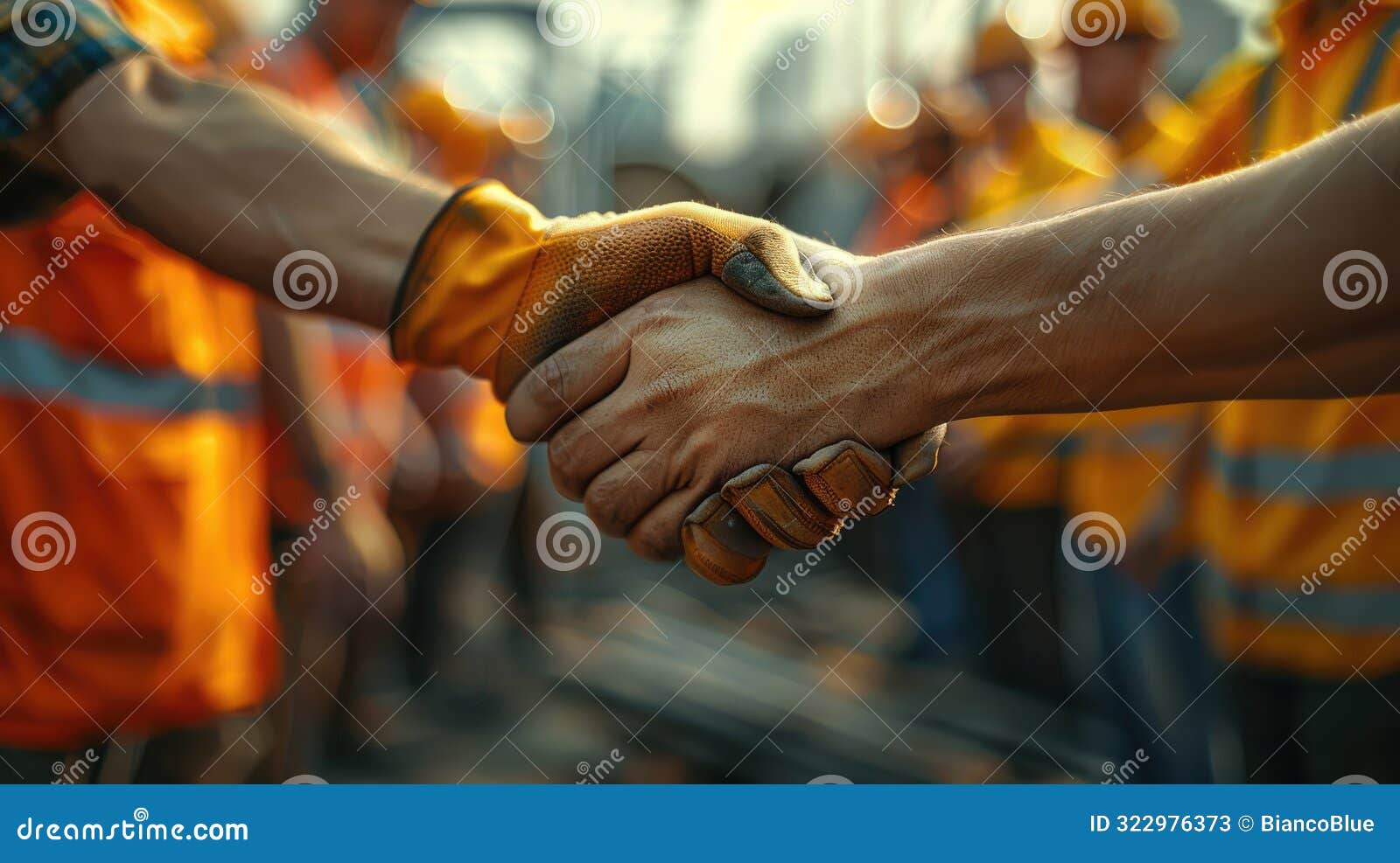Construction Workers Demonstrating Teamwork and Unity through Handshake ...