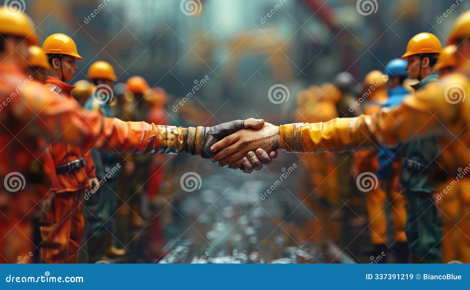 Construction Workers Demonstrating Teamwork and Unity through Handshake ...