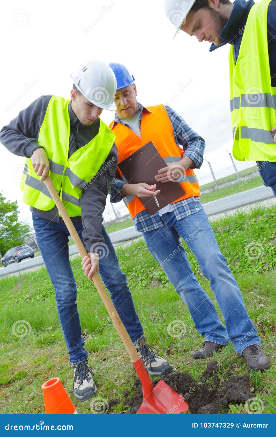 Construction Workers Digging in Park Stock Image - Image of industry ...