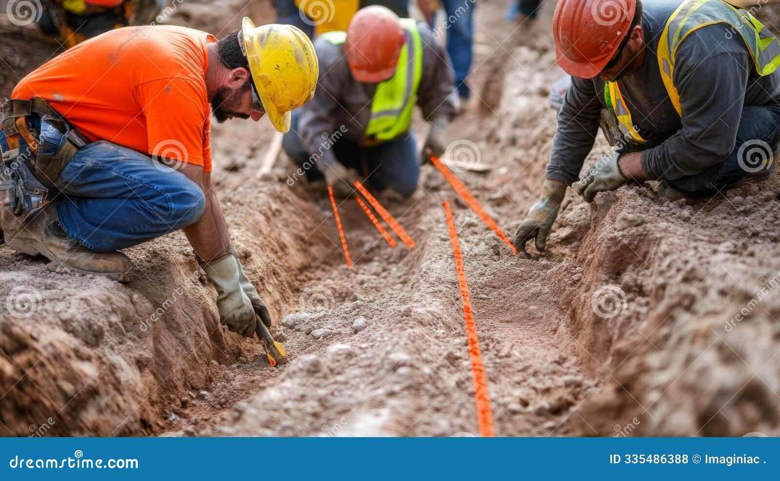 Construction Workers Digging a Trench in a Construction Site Stock ...