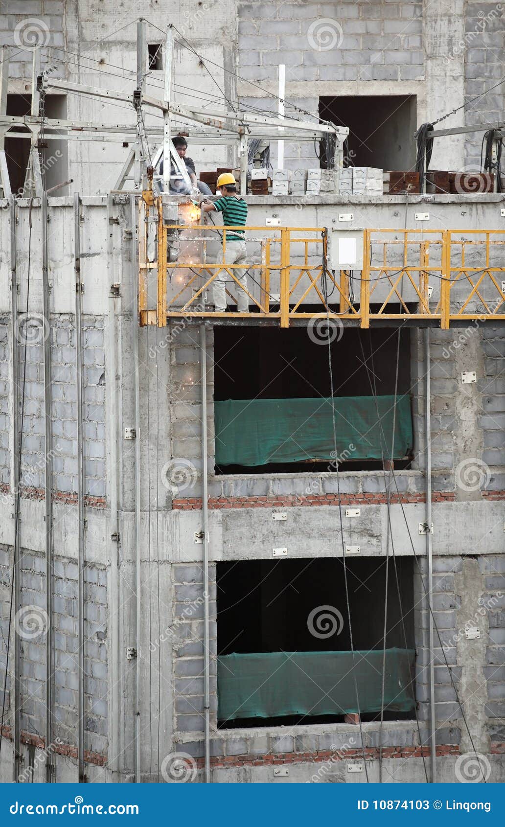 Construction Workers on Elevator Stock Image - Image of industrial ...