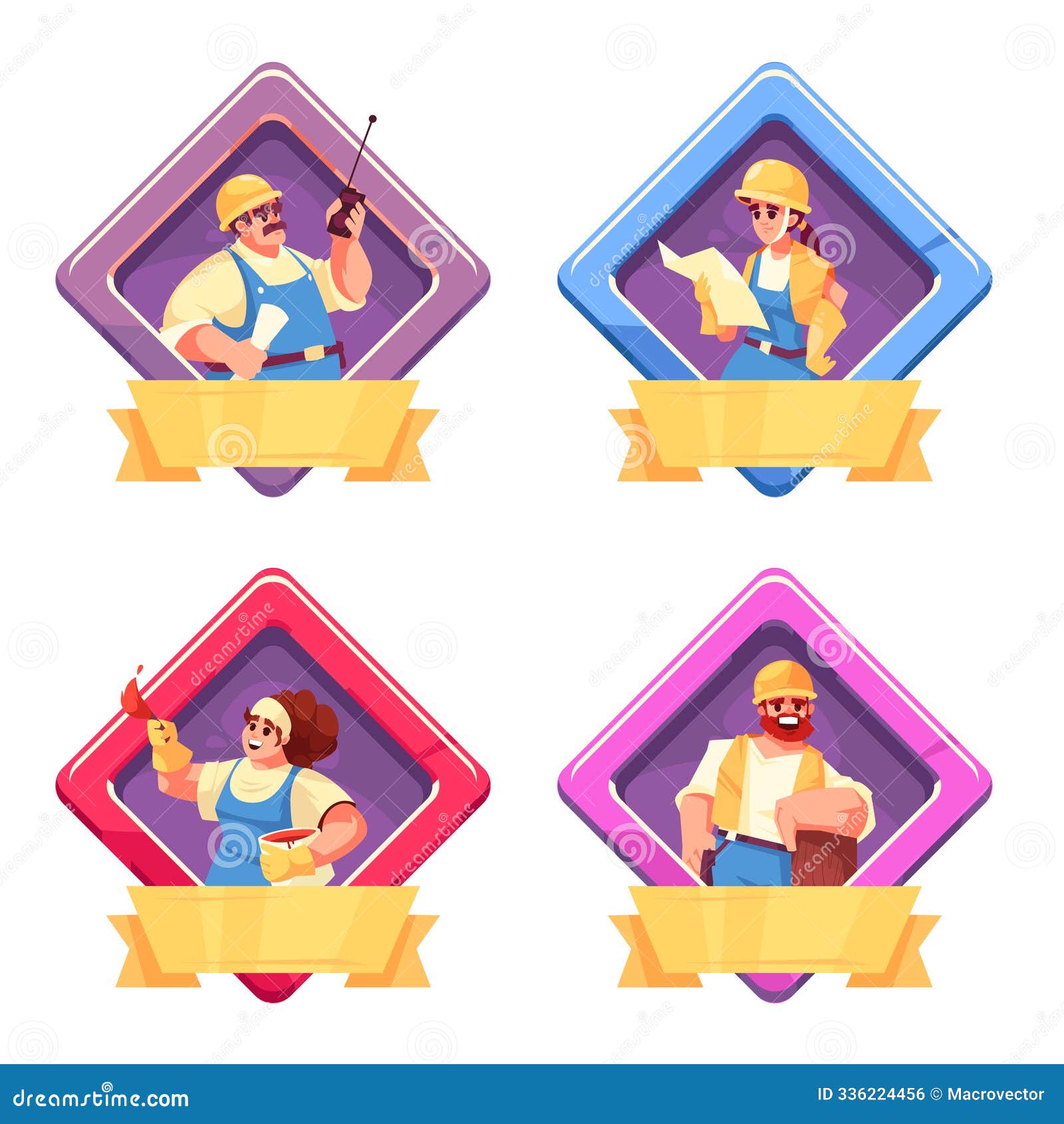 Construction Workers Emblems in Flat Design Stock Illustration ...