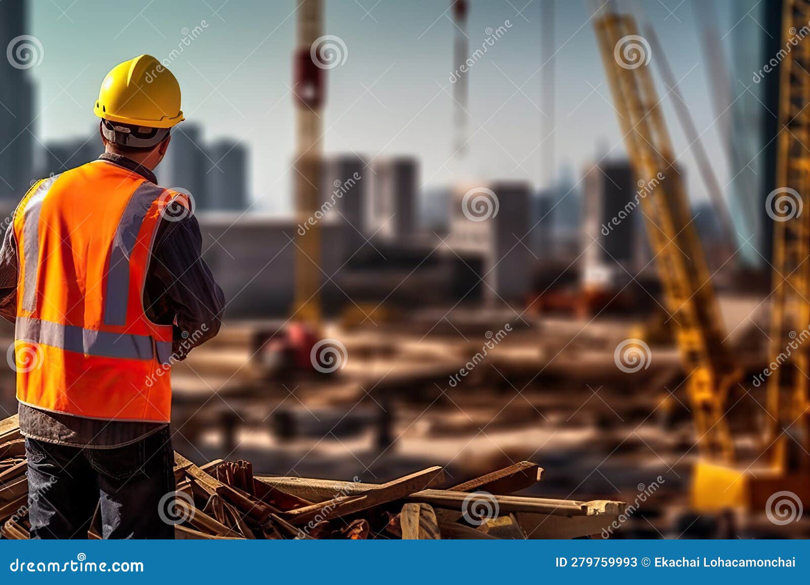 Construction Workers Engaged in Action at the Work Site. Created with ...