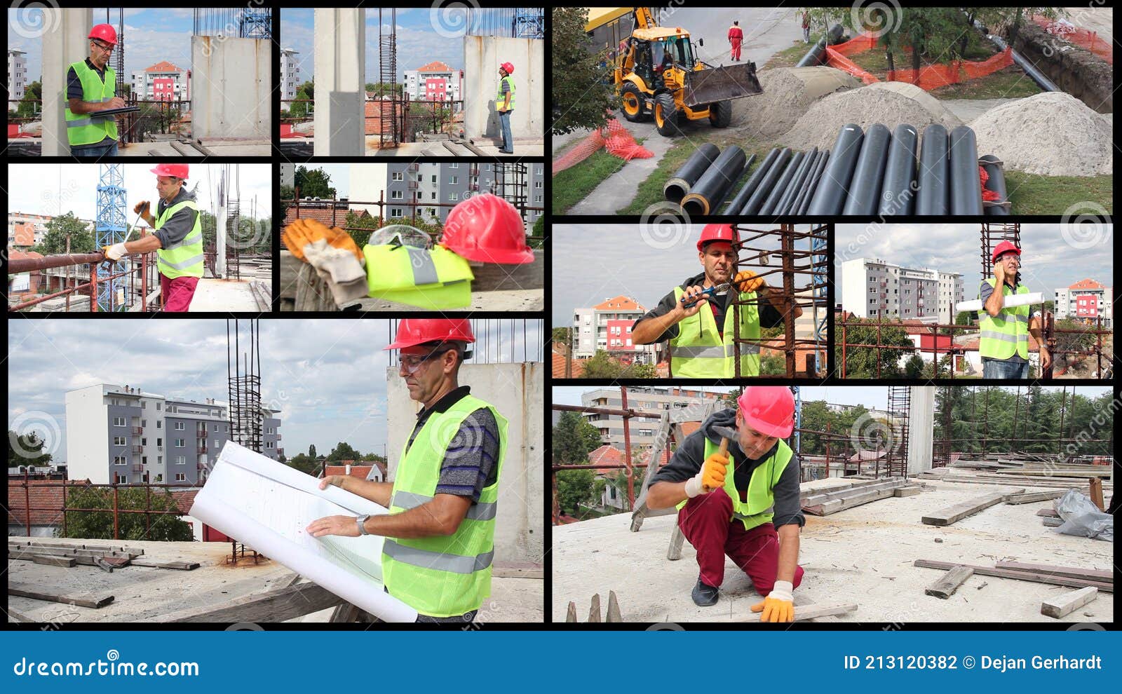 Construction Workers or Engineers Photo Collage Stock Photo - Image of ...