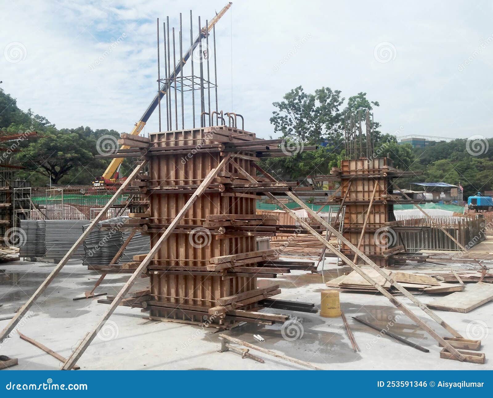 Construction Workers Fabricated Timber Form Work at the Construction ...