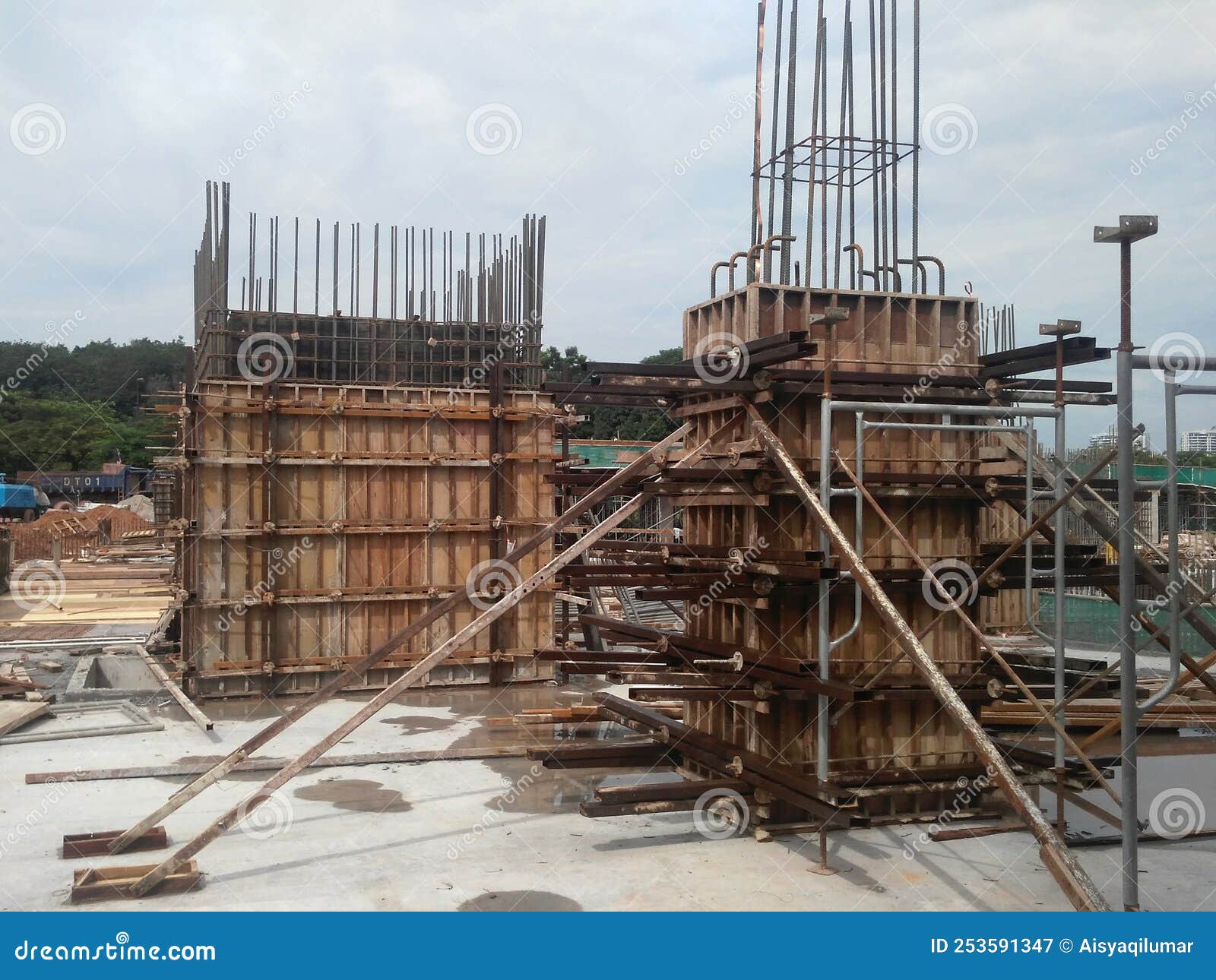 Construction Workers Fabricated Timber Form Work at the Construction ...
