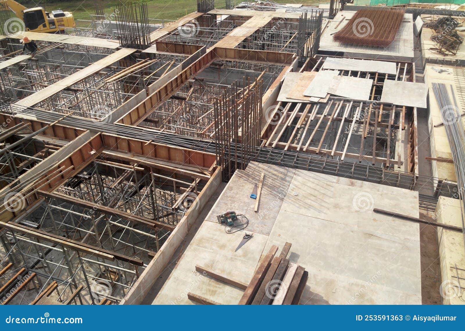 Construction Workers Fabricated Timber Form Work at the Construction ...