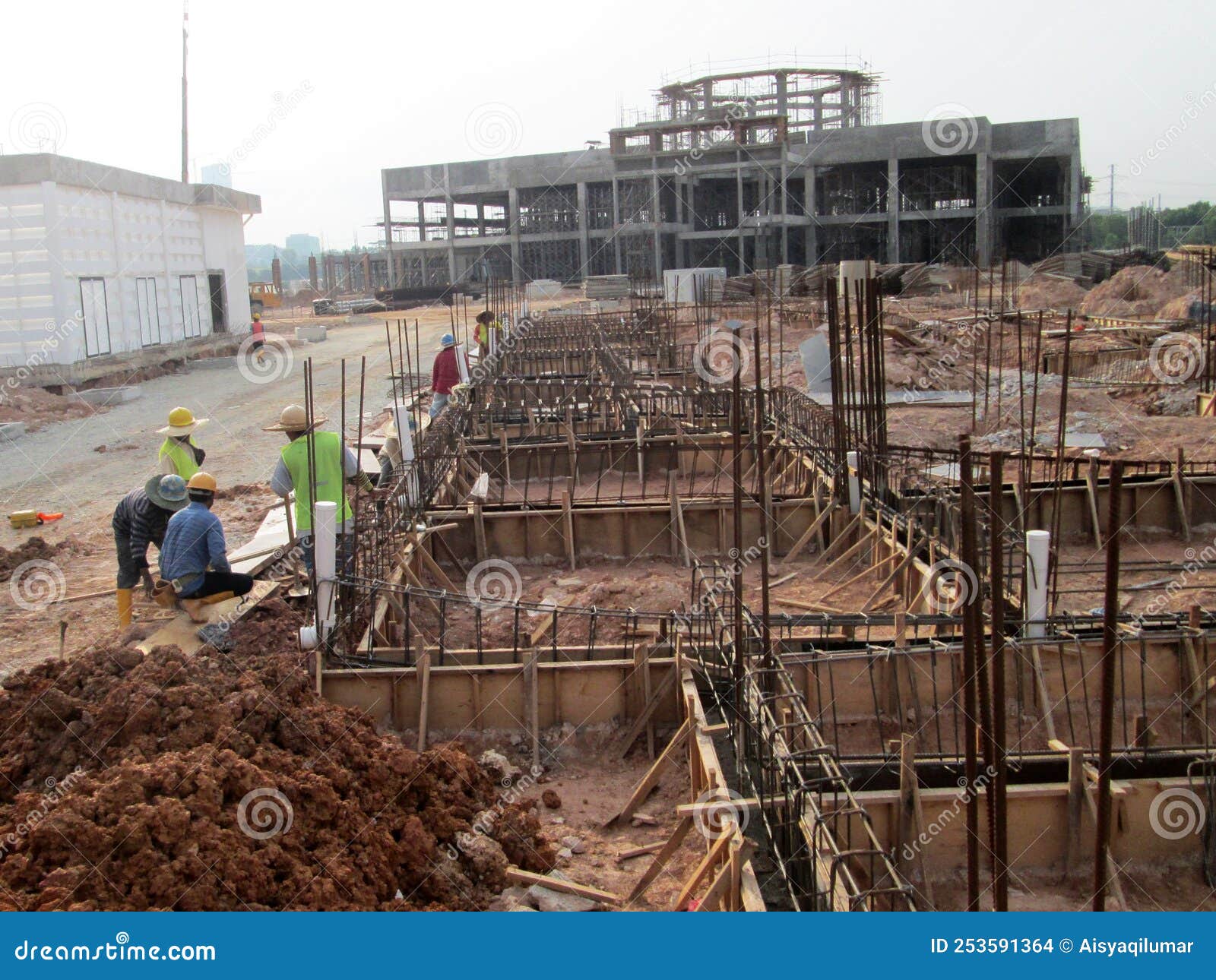 Construction Workers Fabricated Timber Form Work at the Construction ...