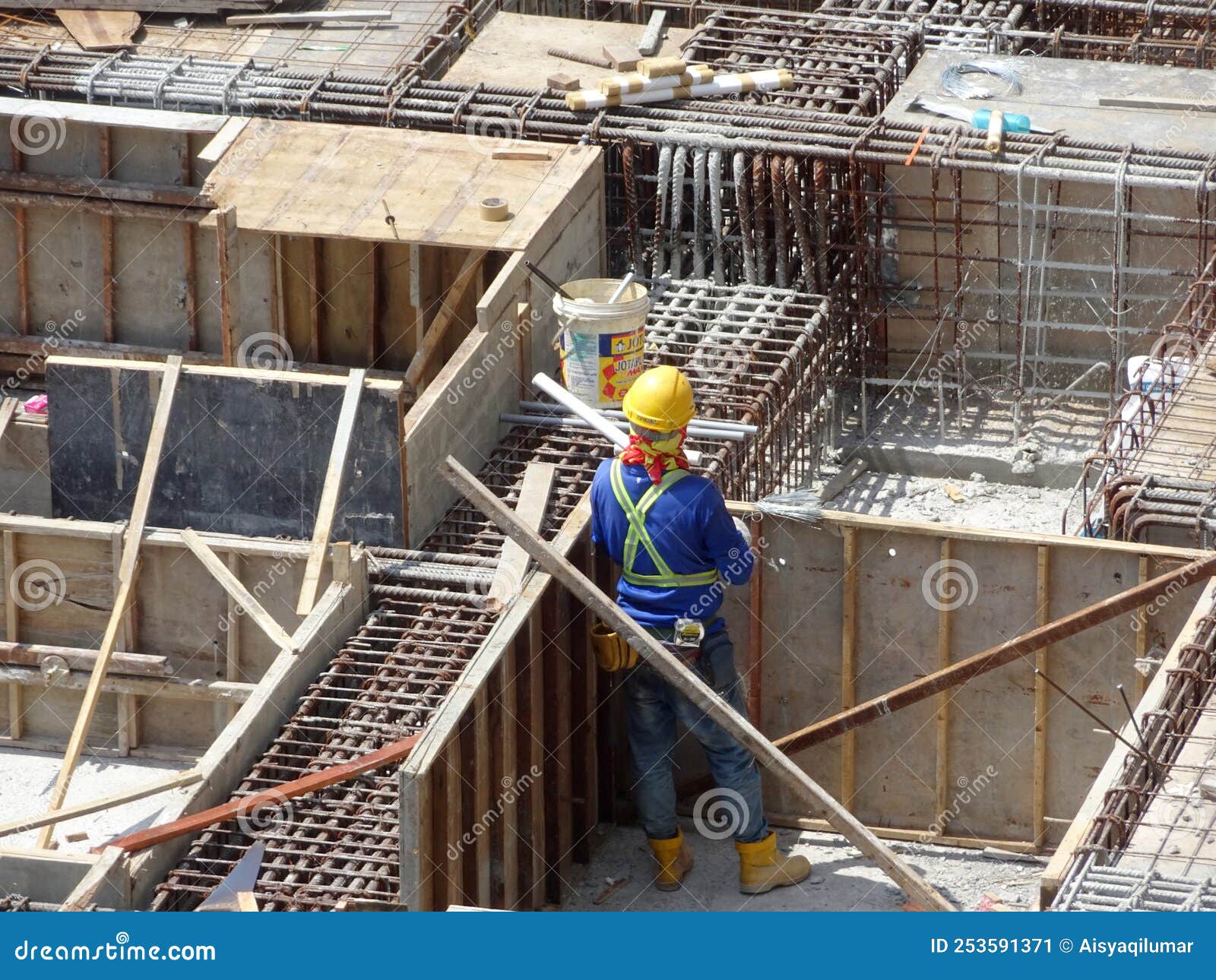 Construction Workers Fabricated Timber Form Work at the Construction ...