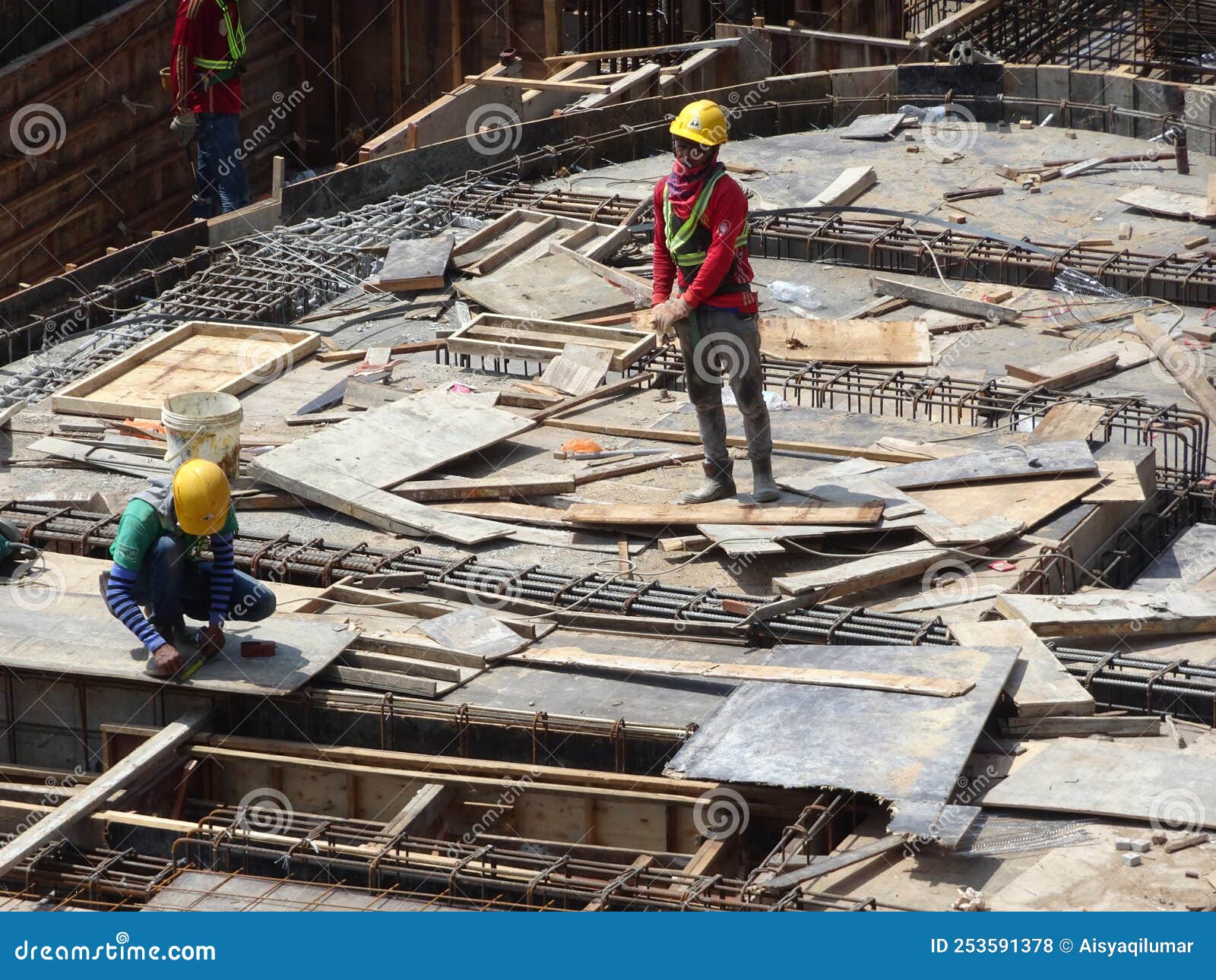 Construction Workers Fabricated Timber Form Work at the Construction ...