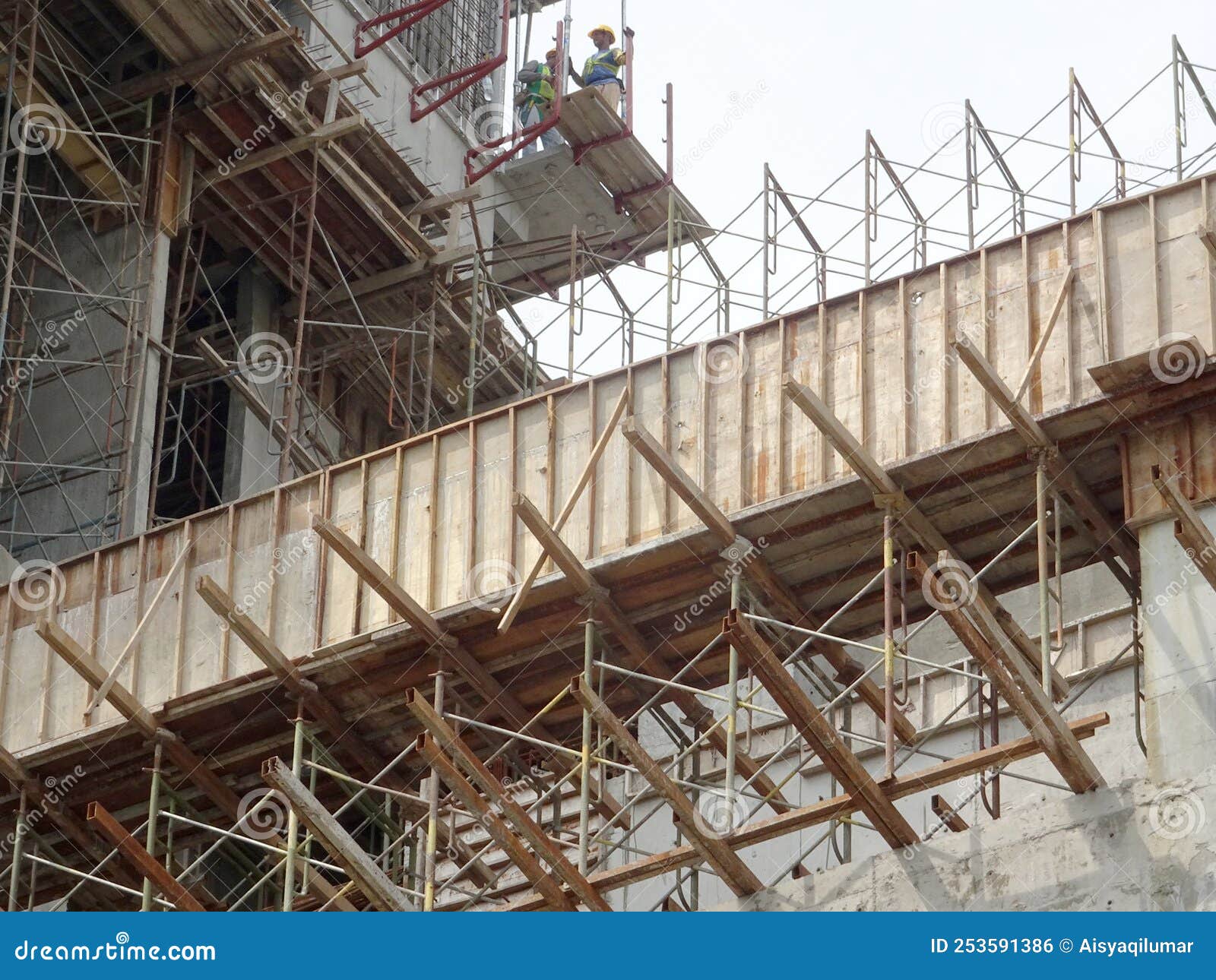 Construction Workers Fabricated Timber Form Work at the Construction ...
