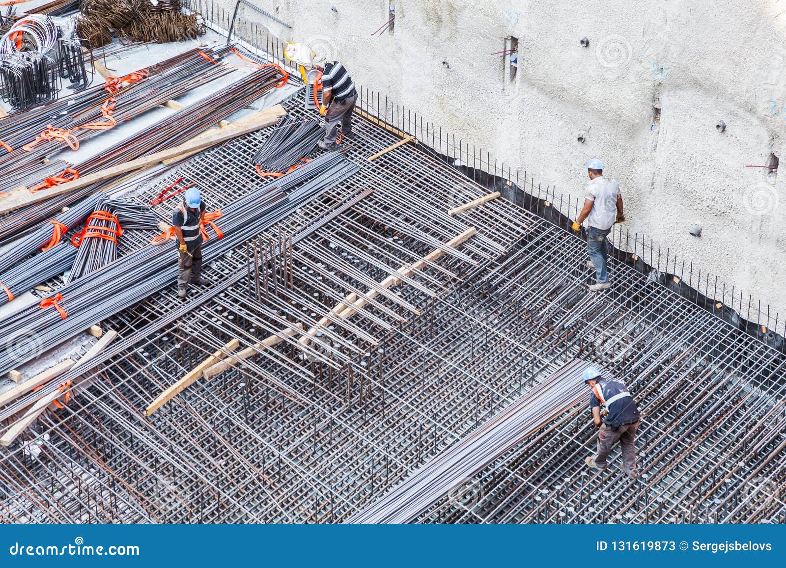 Construction Workers Fabricating Steel Reinforcement Bar at the ...