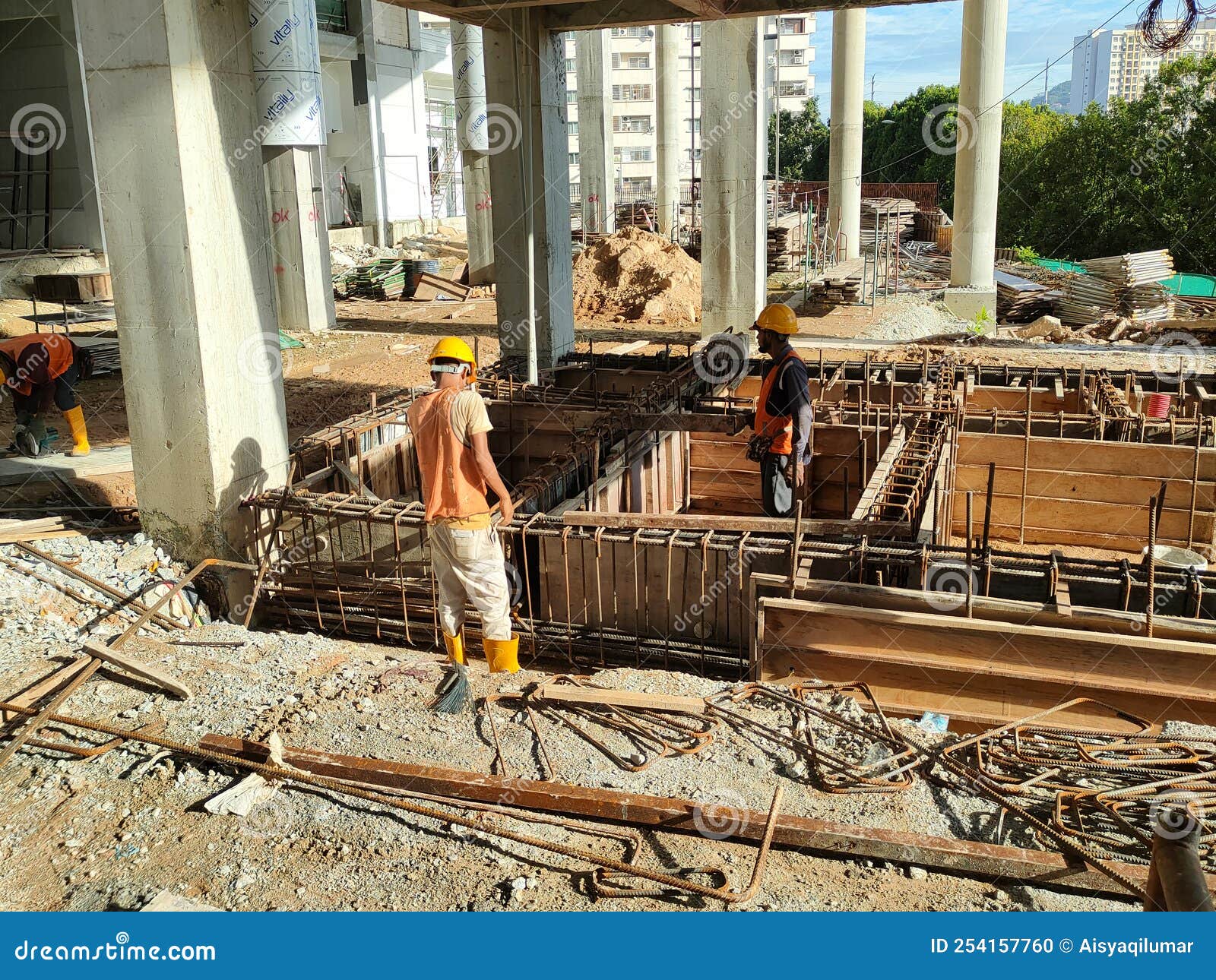 Construction Workers Fabricating Steel Reinforcement Bar at the ...