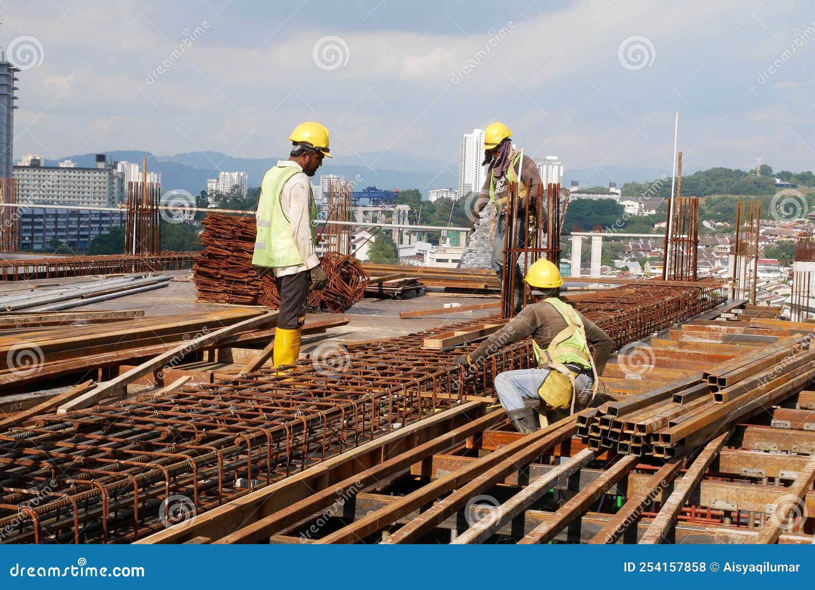Construction Workers Fabricating Steel Reinforcement Bar at the ...