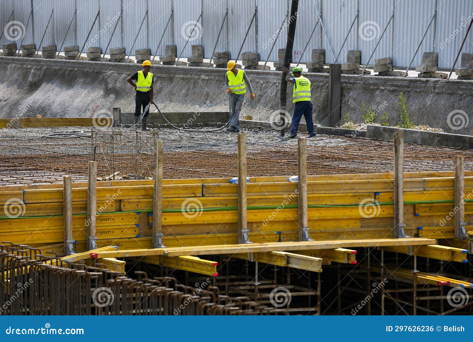 Construction Workers Filling Concrete During Subway Building Editorial ...