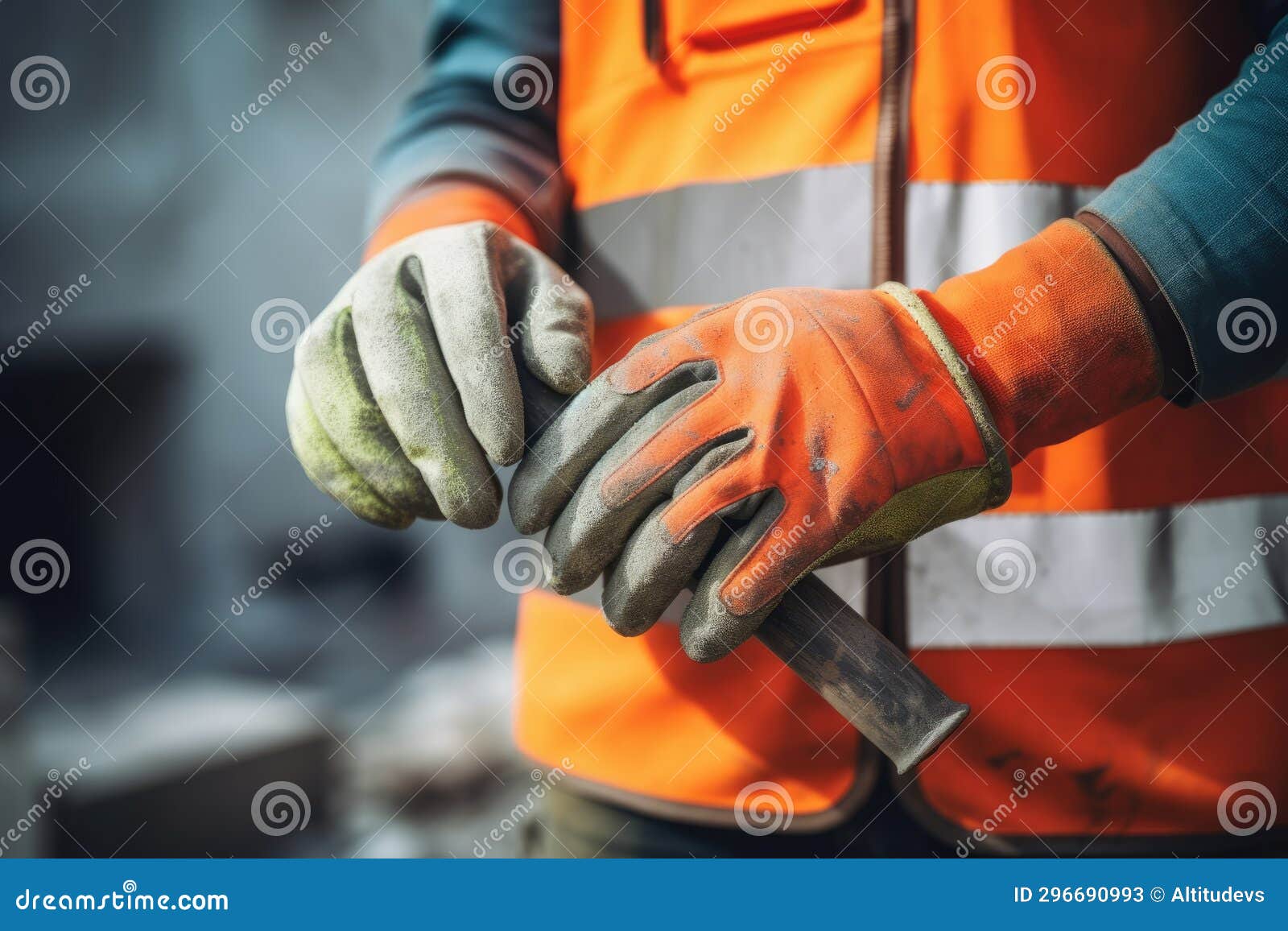 A Construction Workers Gloved Hands Holding a Trowel with Cement Stock ...
