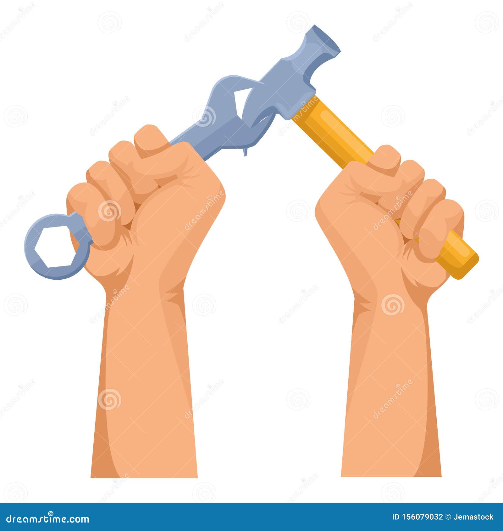 Construction Workers Hands Holding Tools Stock Vector - Illustration of ...