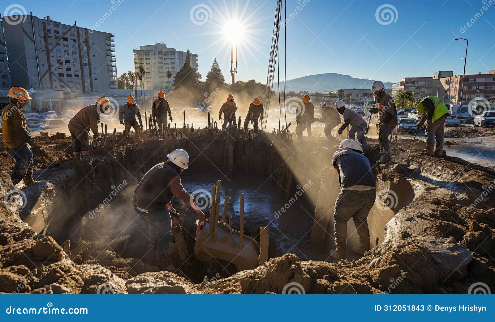 Group of Men Working on Construction Site Stock Image - Image of gear ...