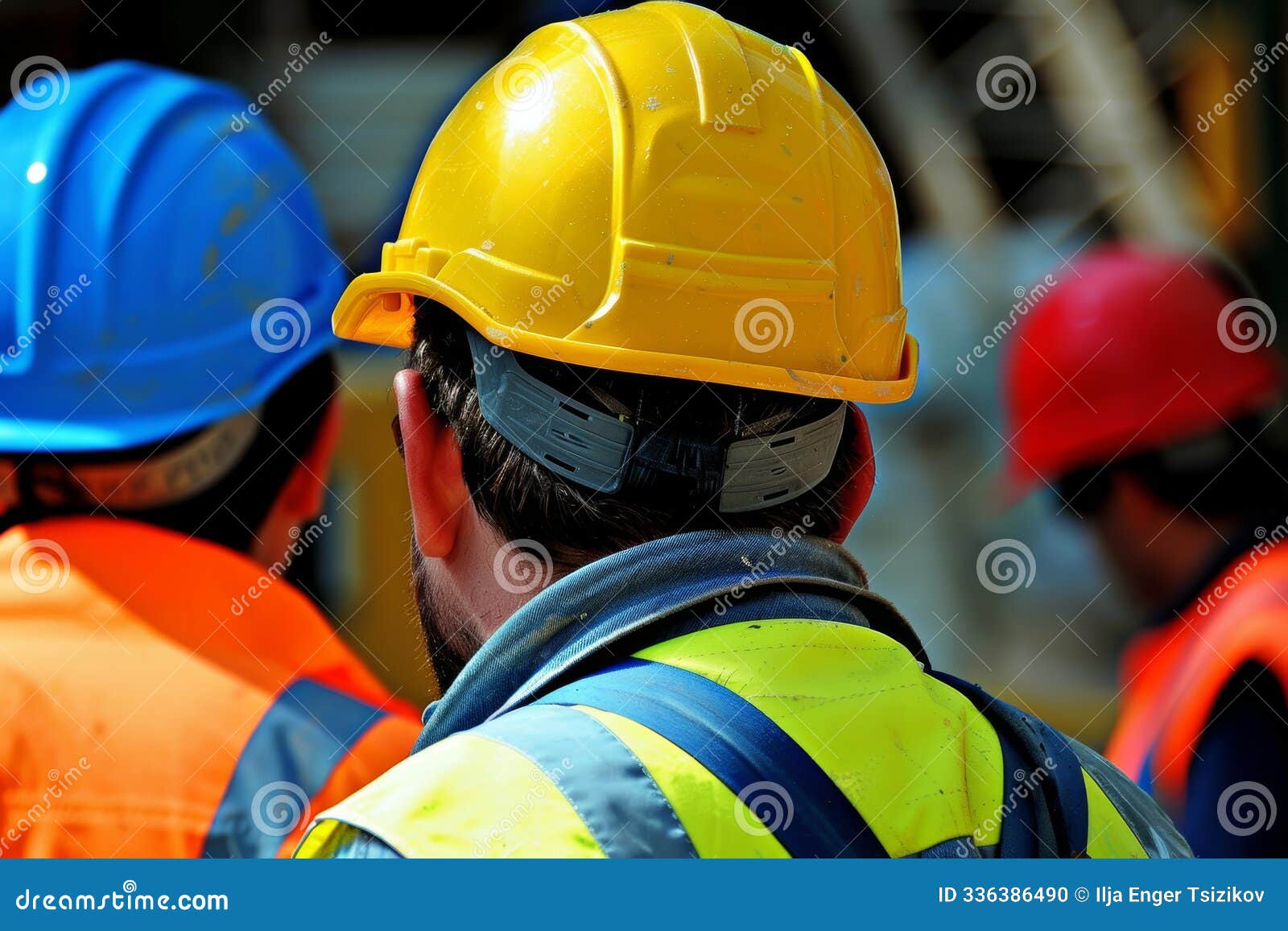 Construction Workers in Hard Hats and Safety Vests, Industrial Safety ...
