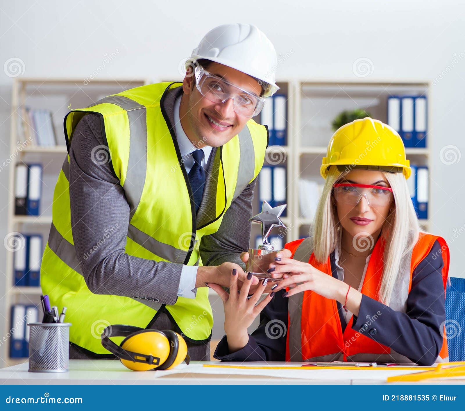Construction Workers Having Discussion in Office before Starting Stock ...