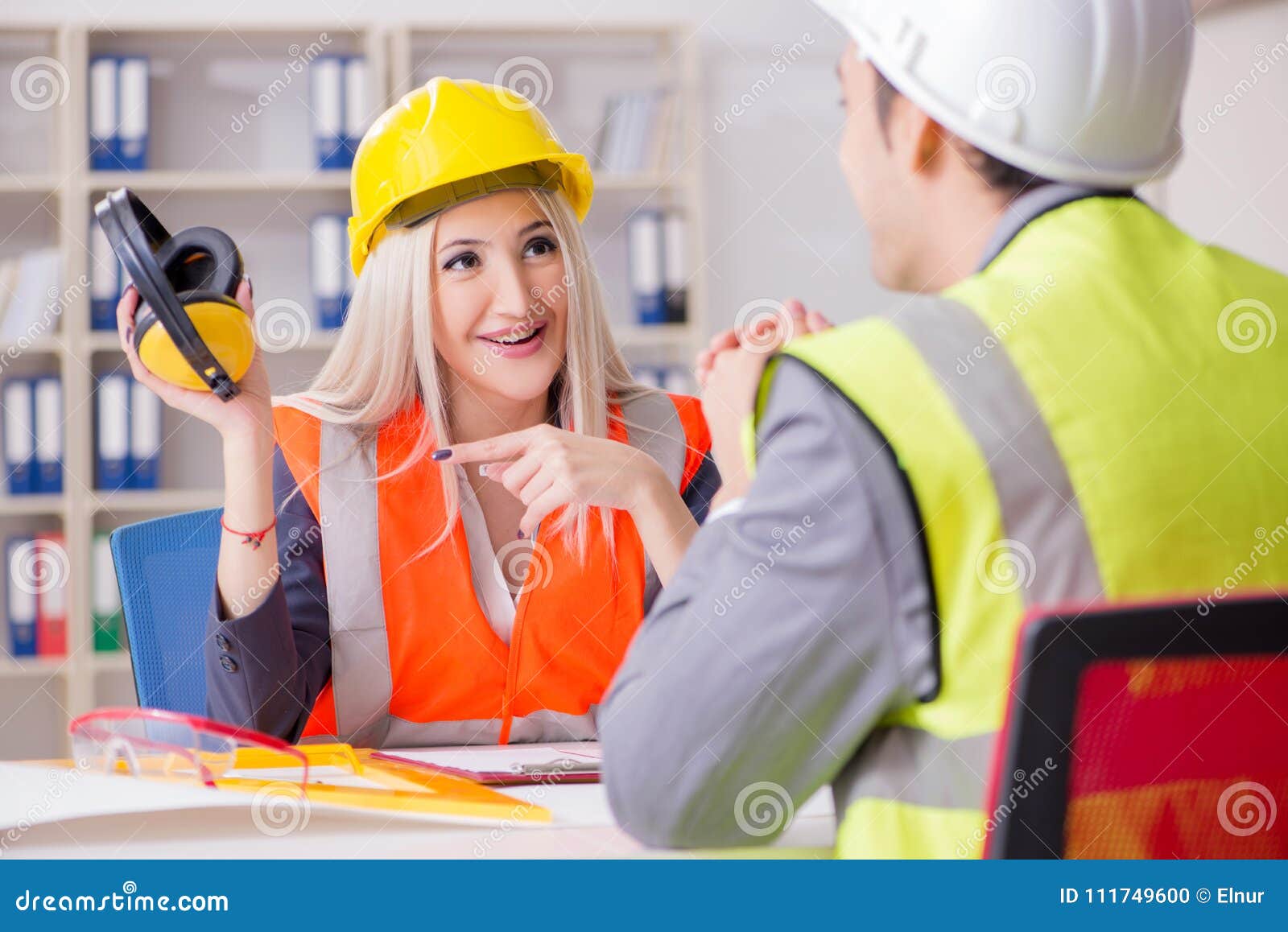 Construction Workers Having Discussion in Office before Starting Stock ...
