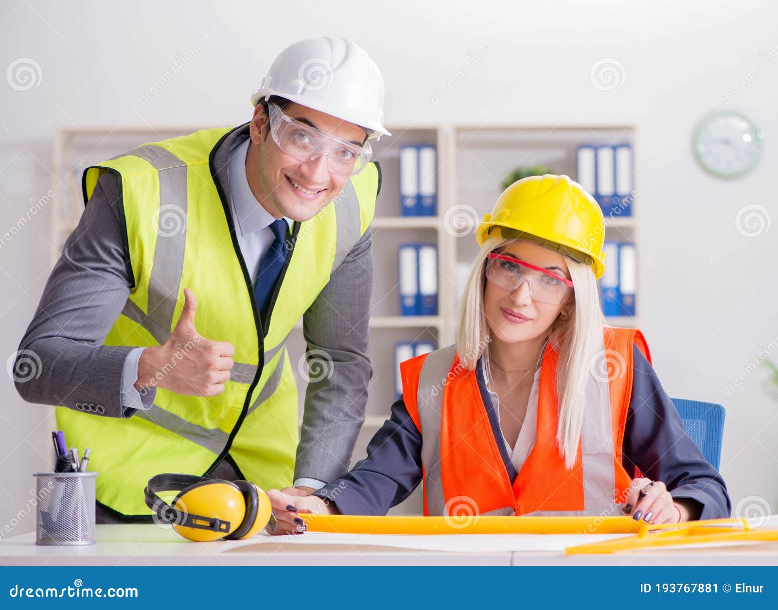 Construction Workers Having Discussion in Office before Starting Stock ...