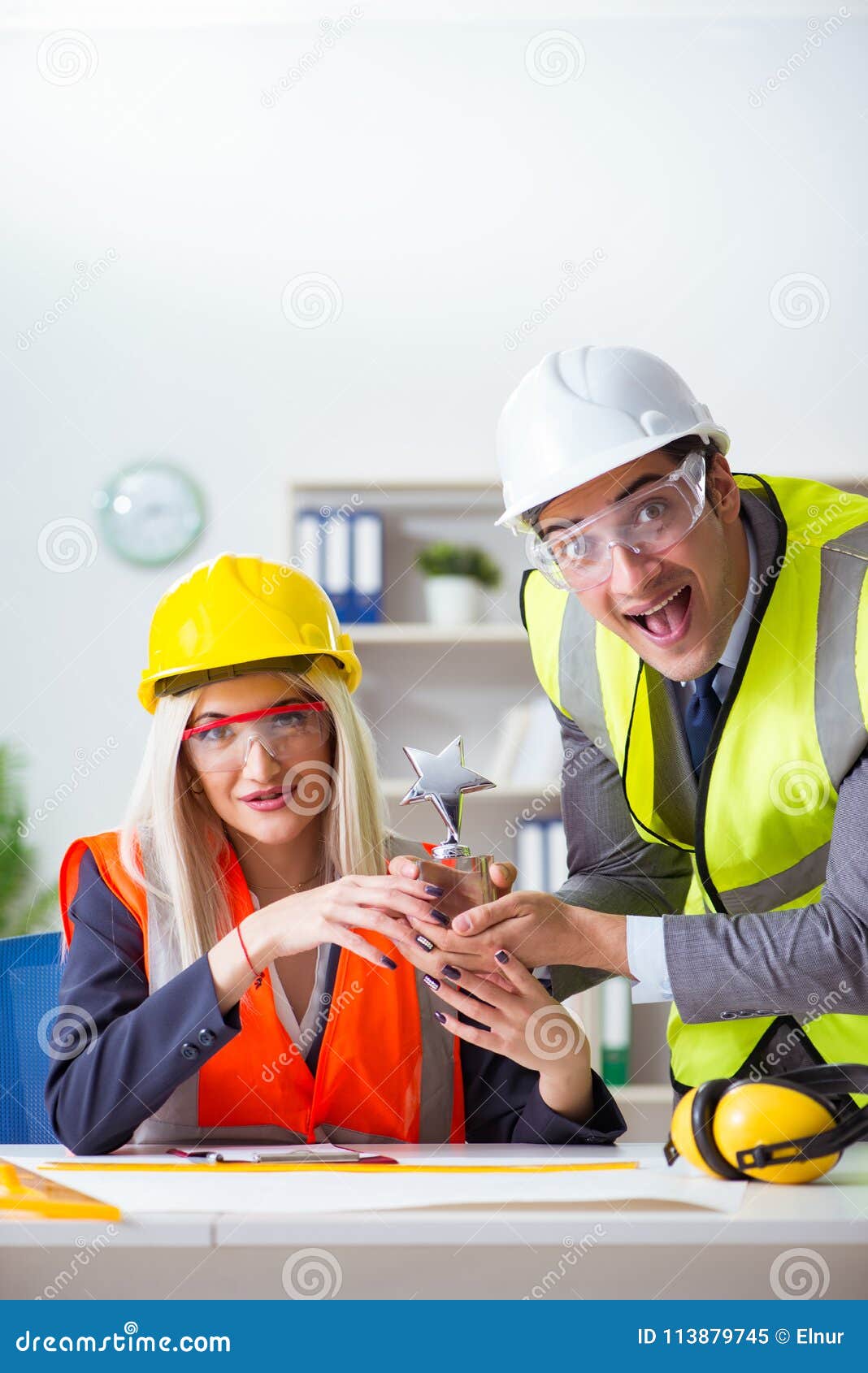 Construction Workers Having Discussion in Office before Starting Stock ...
