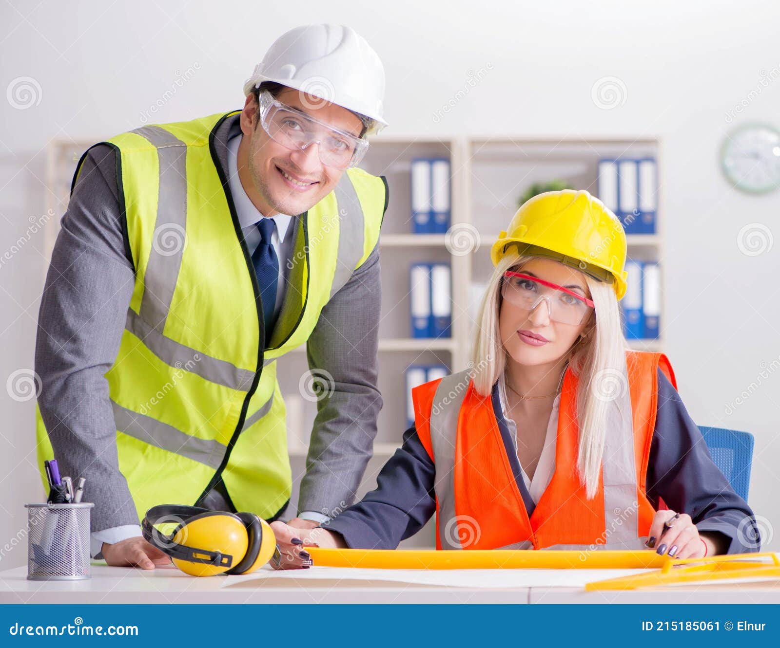 Construction Workers Having Discussion in Office before Starting Stock ...