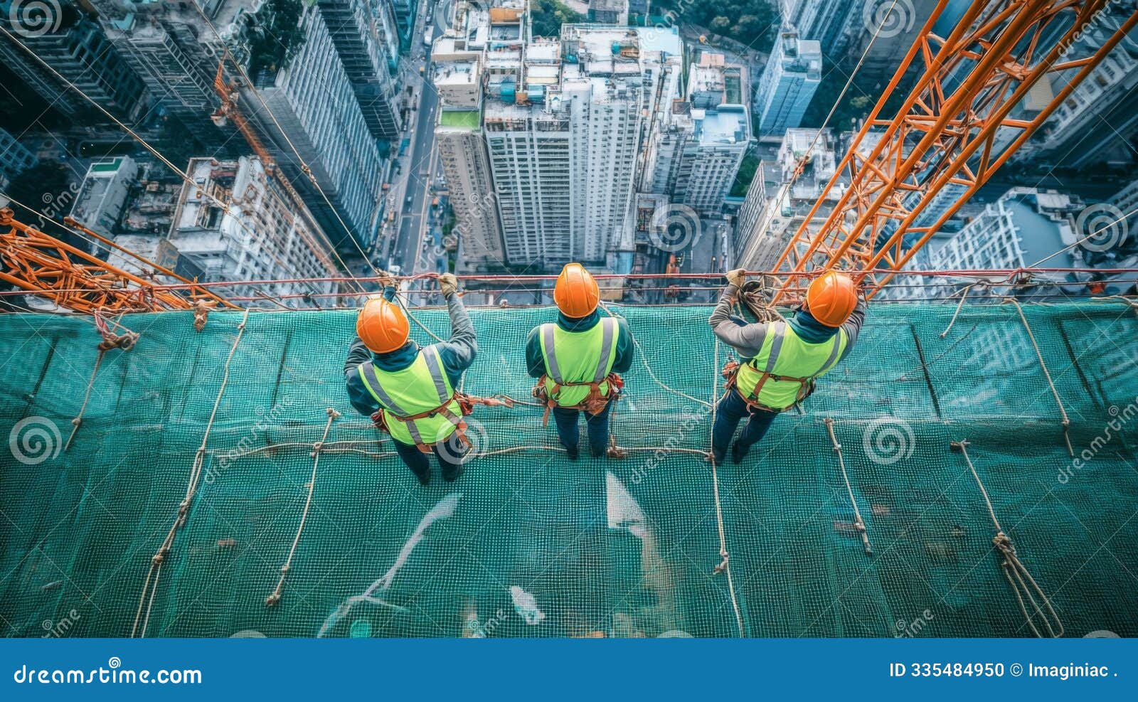 Construction Workers on a High-Rise Building Stock Illustration ...