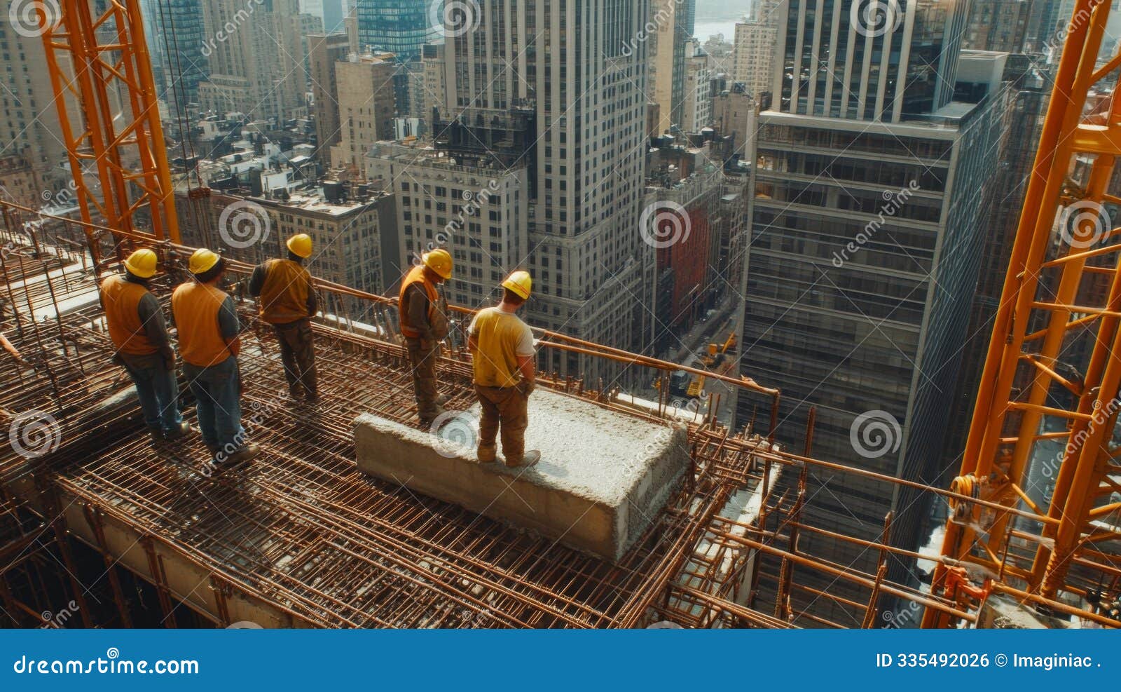 Construction Workers on a High-Rise Building Site with a View of the ...