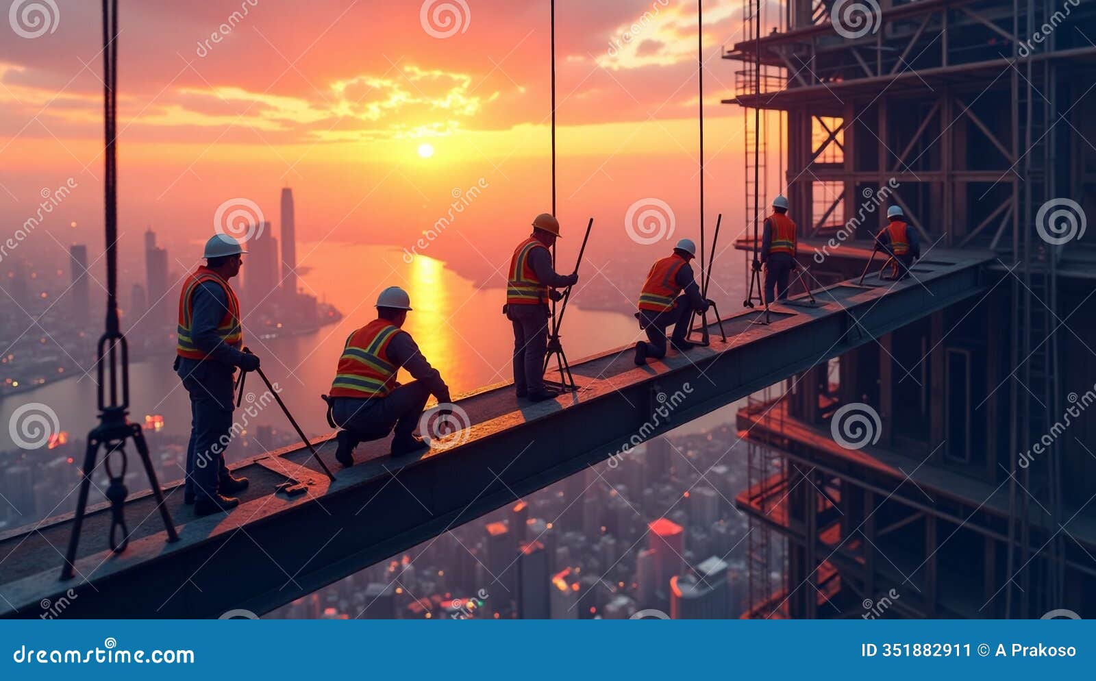 Construction Workers on a High Rise Stock Illustration - Illustration ...
