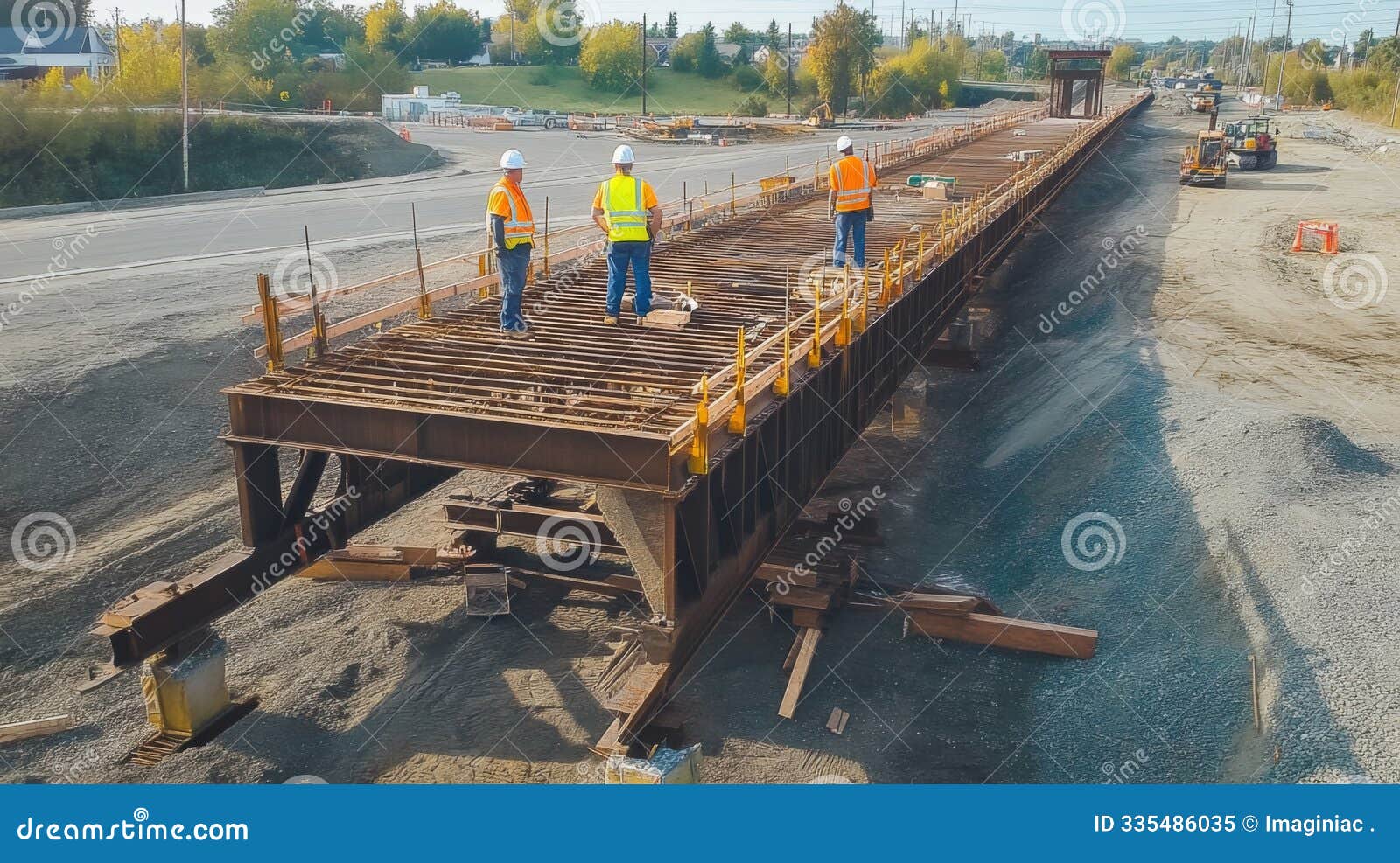 Construction Workers Inspecting Bridge Framework Stock Illustration ...