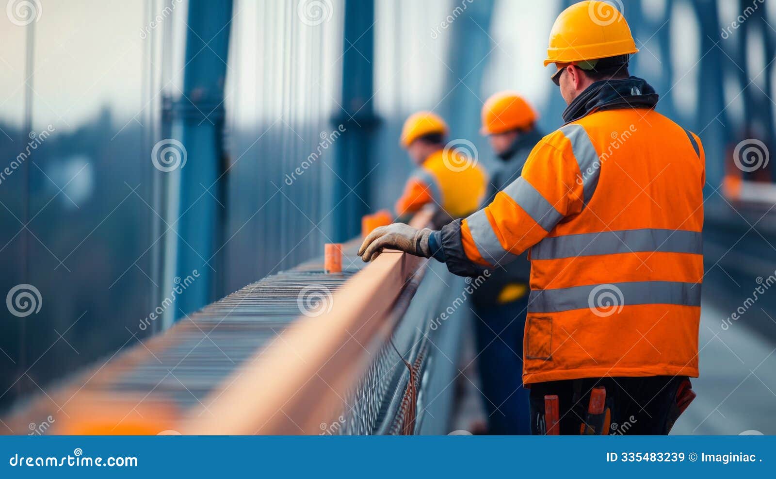 Construction Workers Inspecting a Bridge Structure Stock Image - Image ...