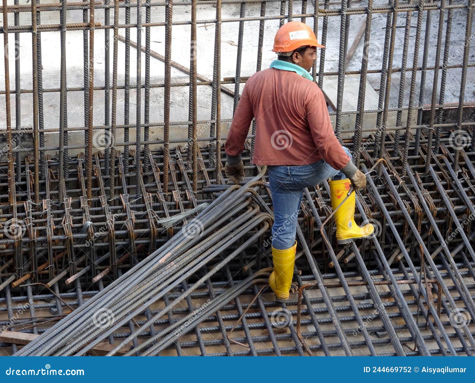 Construction Workers Install Reinforcement Bars at the Construction ...