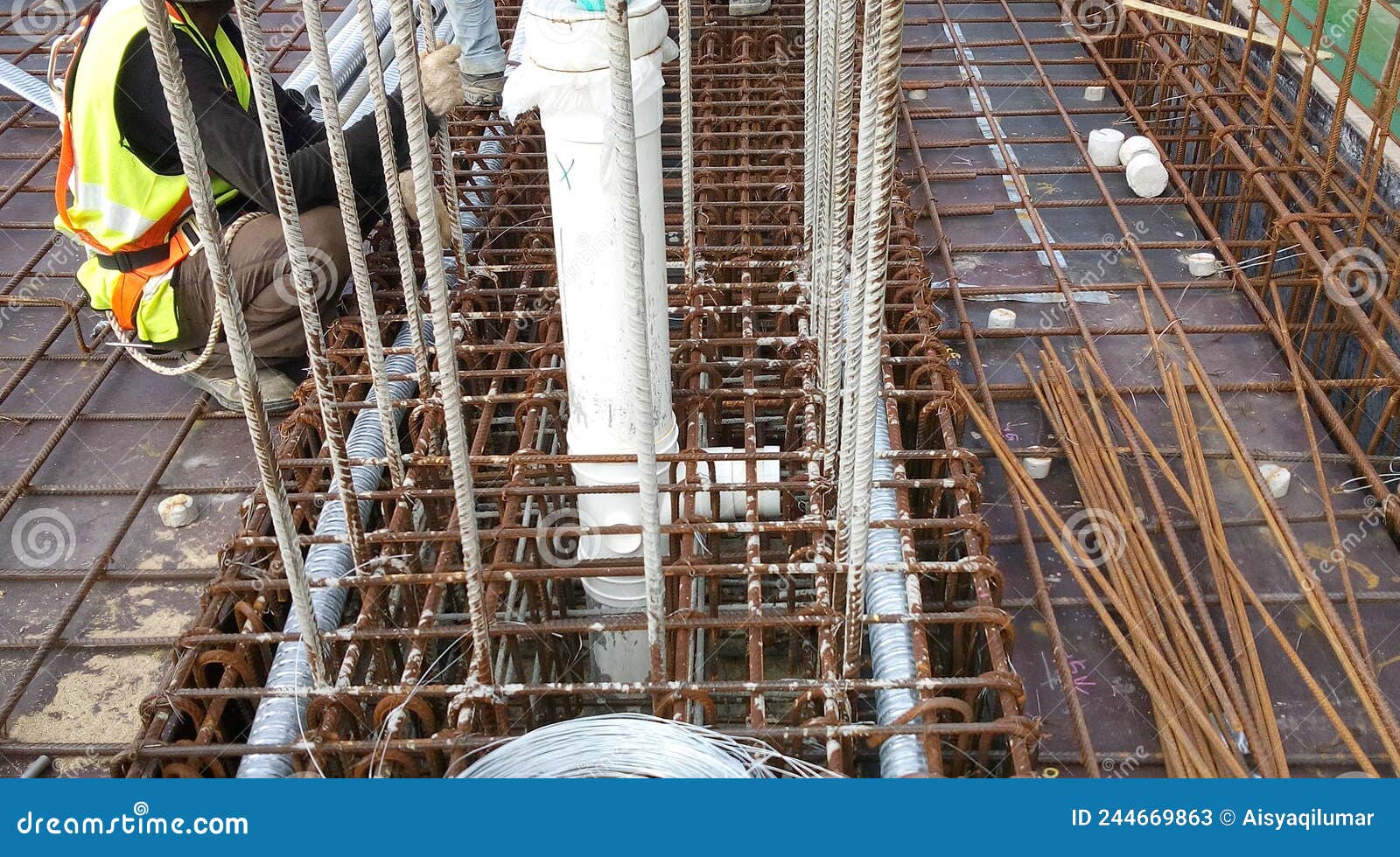 Construction Workers Install Reinforcement Bars at the Construction ...