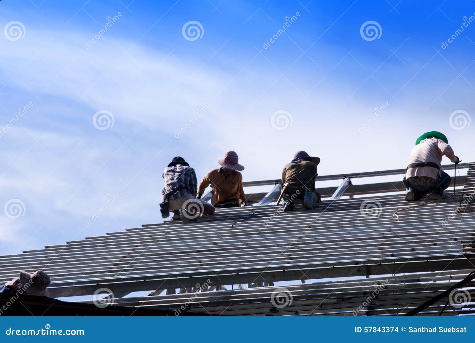Construction Workers Install a Steel Roof. Editorial Stock Image ...