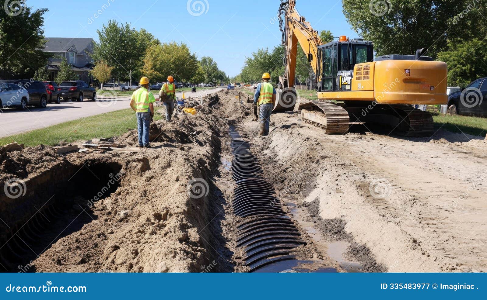 Drainage Pipes Pouring Water Into Irrigation Ditch In Lush Green ...