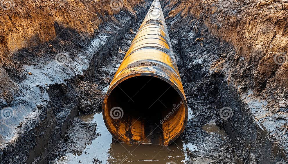 Sewer Pipe Installation in Progress at a Construction Site during ...